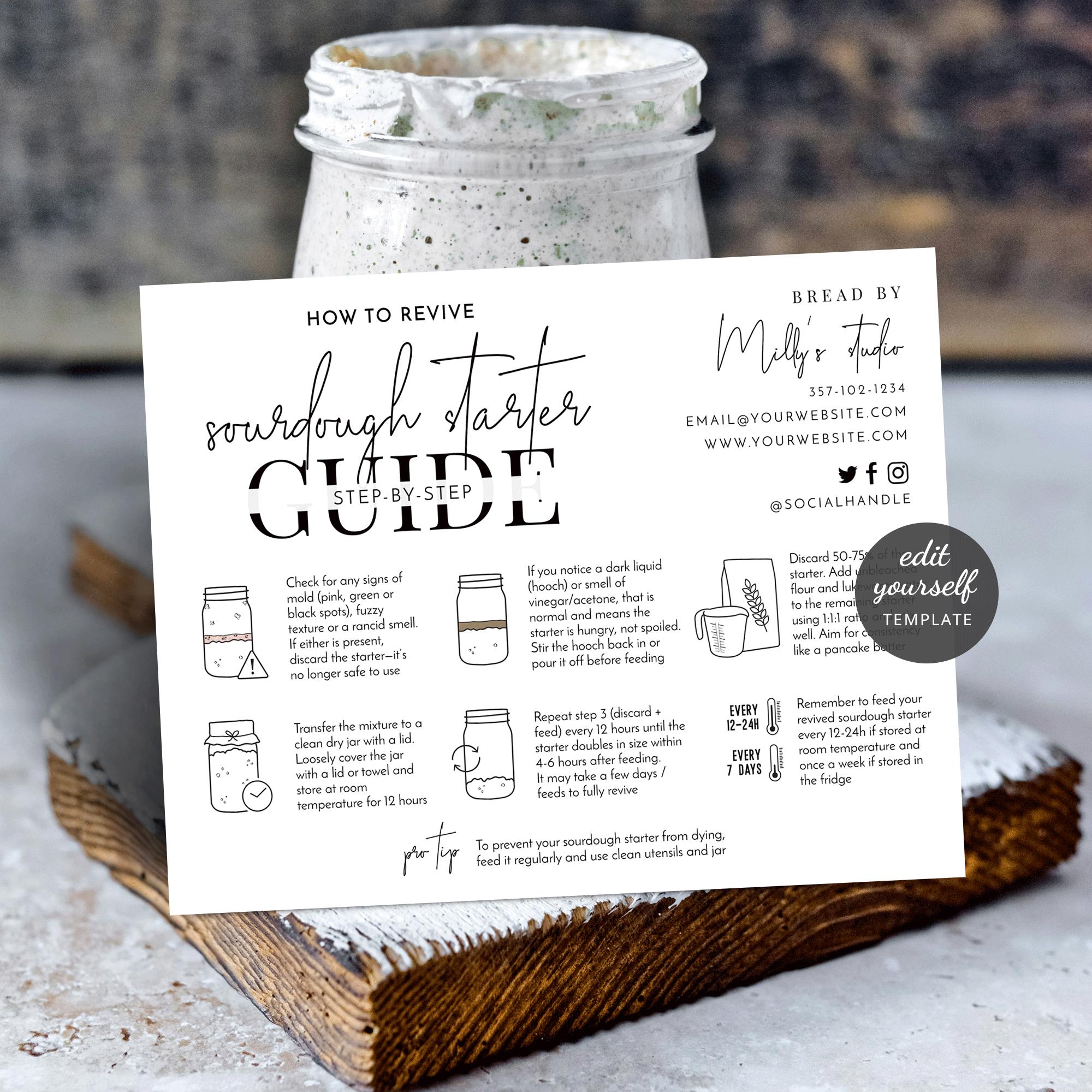 How to Revive Sourdough Starter Guide Template, Custom Sourdough Levain ...