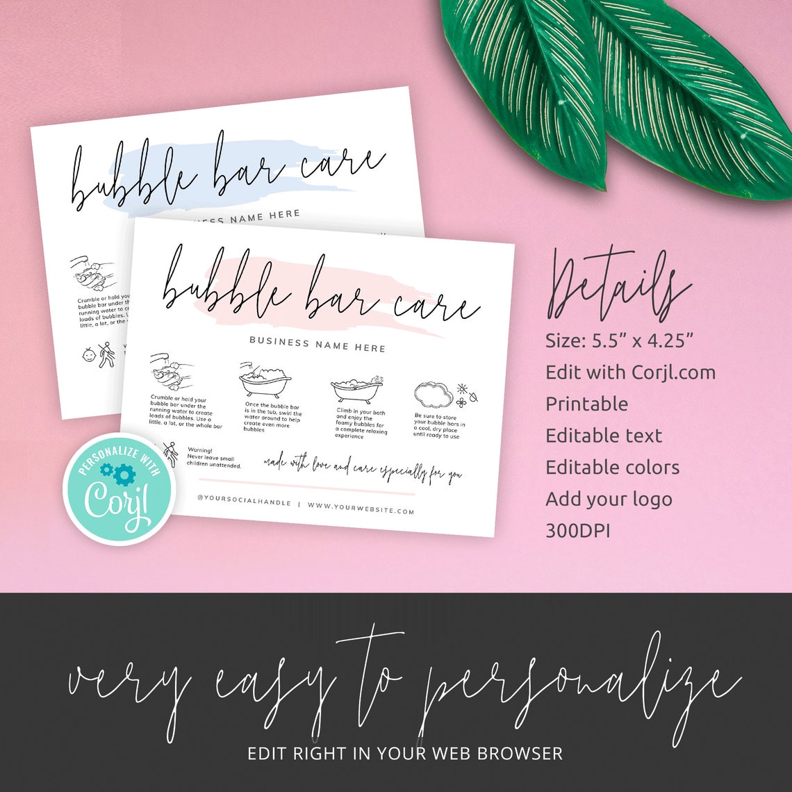 Bubble Bar Care Card Template, Custom Bubble Bath Scoop Instructions ...