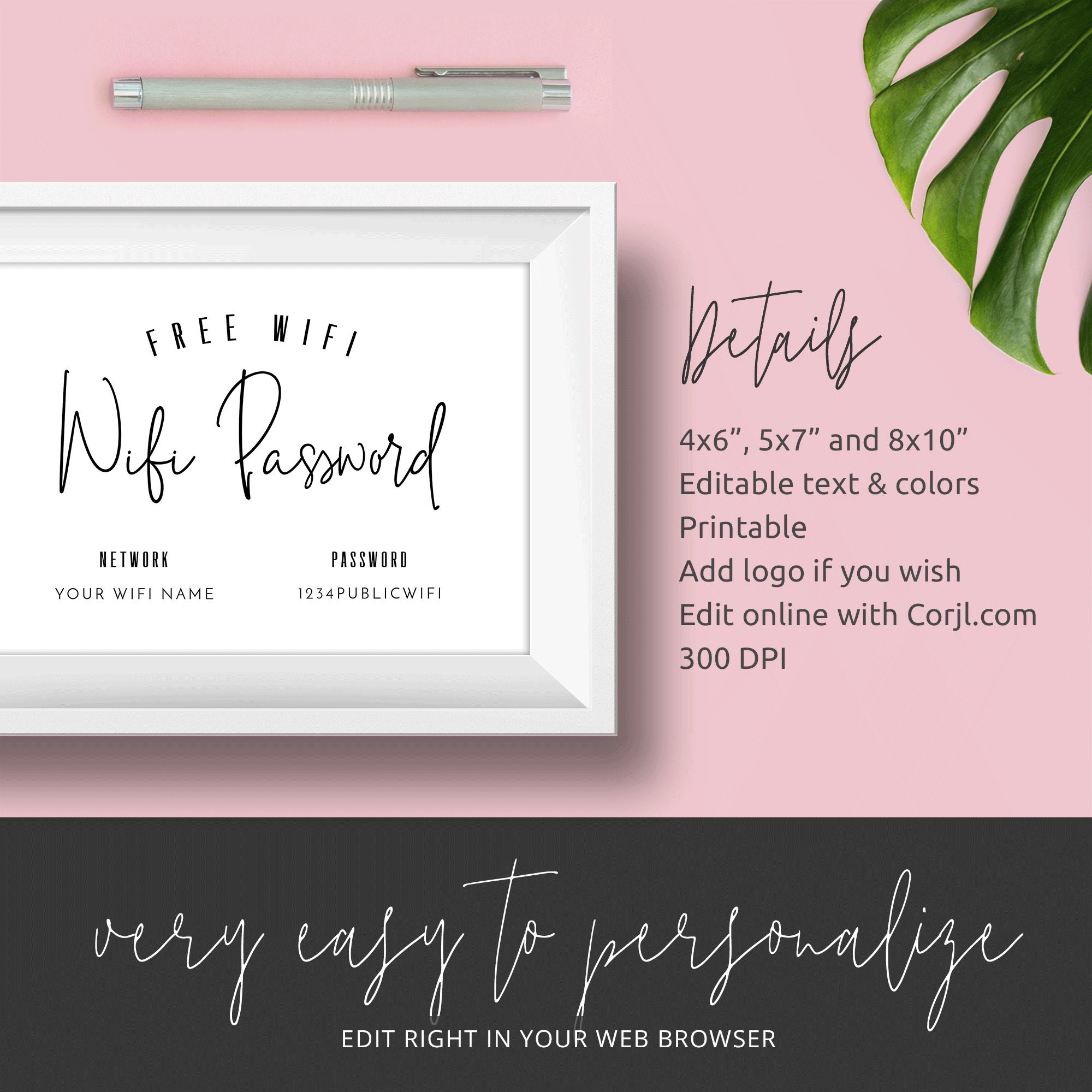 Editable WiFi Password Sign Printable WiFi Sign Template | Etsy