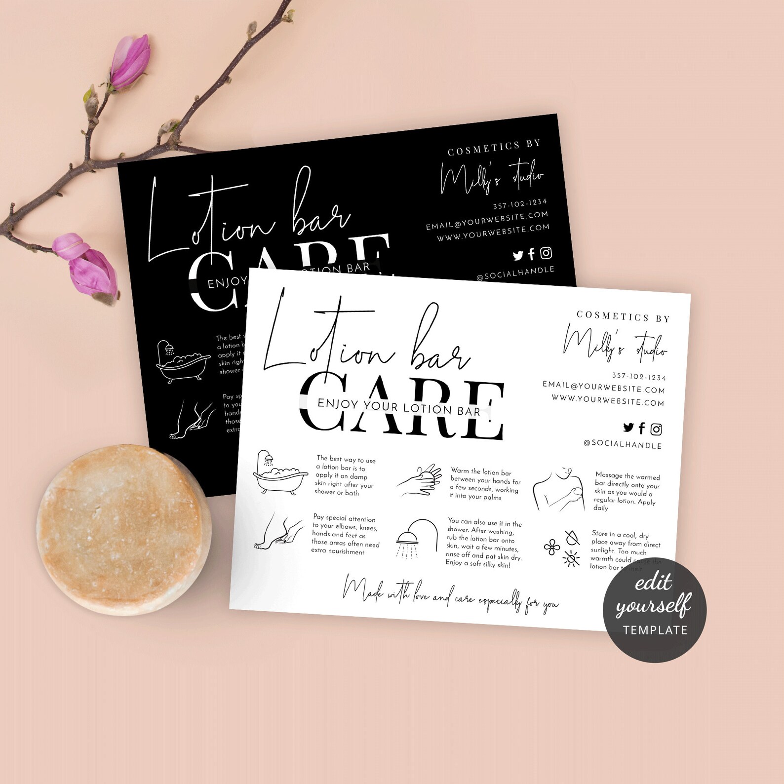 Custom Lotion Bar Care Card Template, Minimalist Solid Body Butter ...