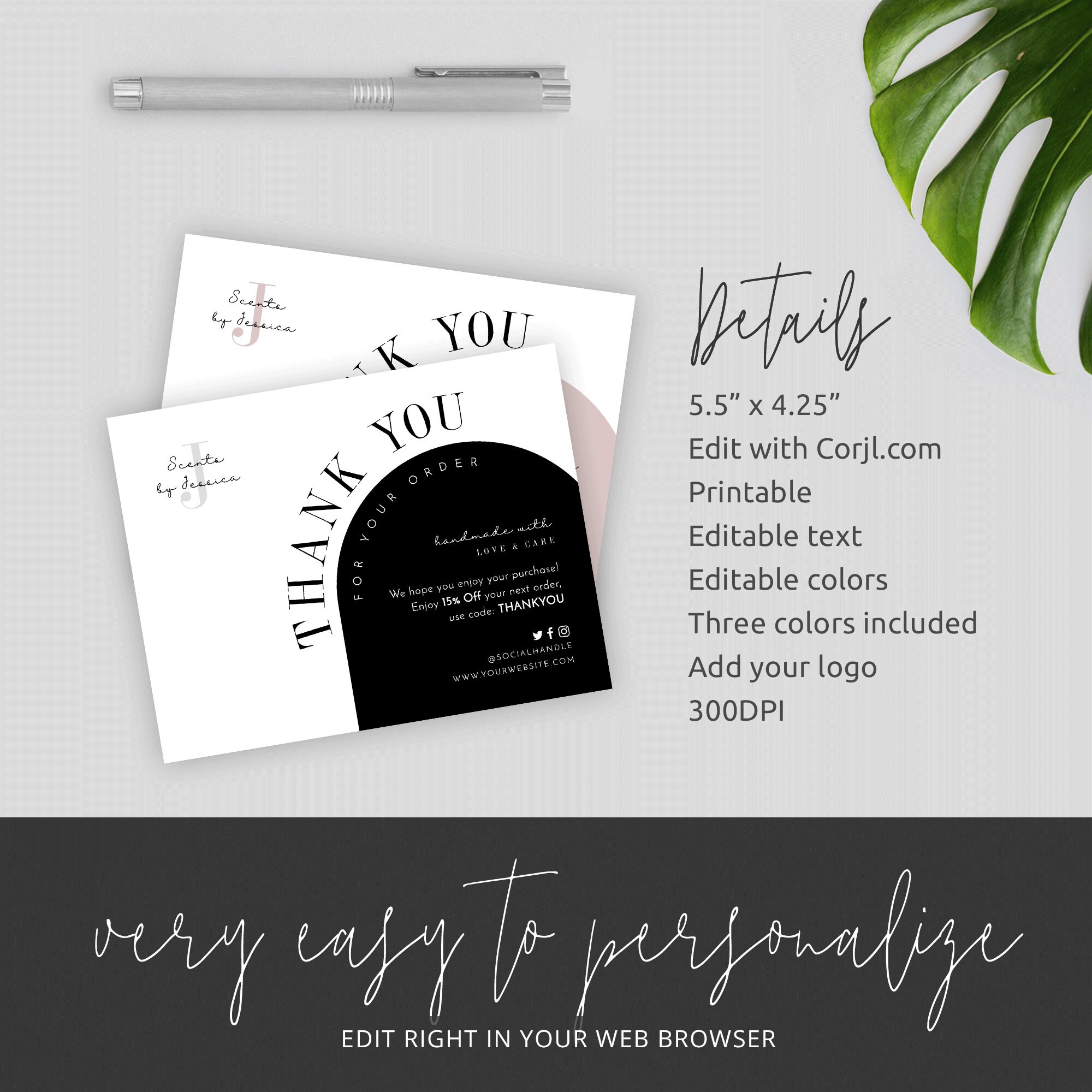 Modern Thank You for Order Card Editable Business Order - Etsy