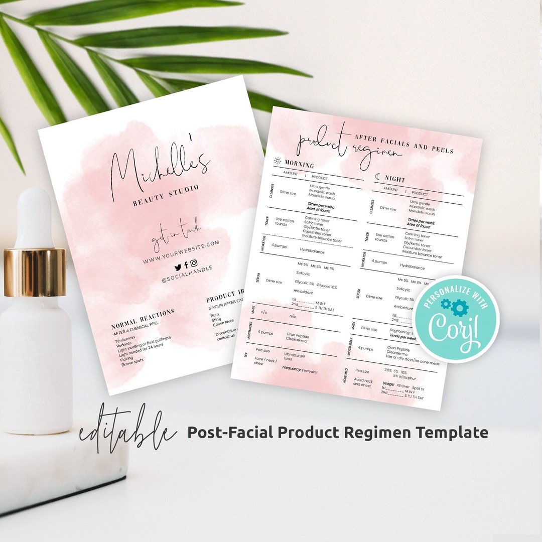 Facial Product Regimen Template, Editable Face Peel Aftercare Regimen ...