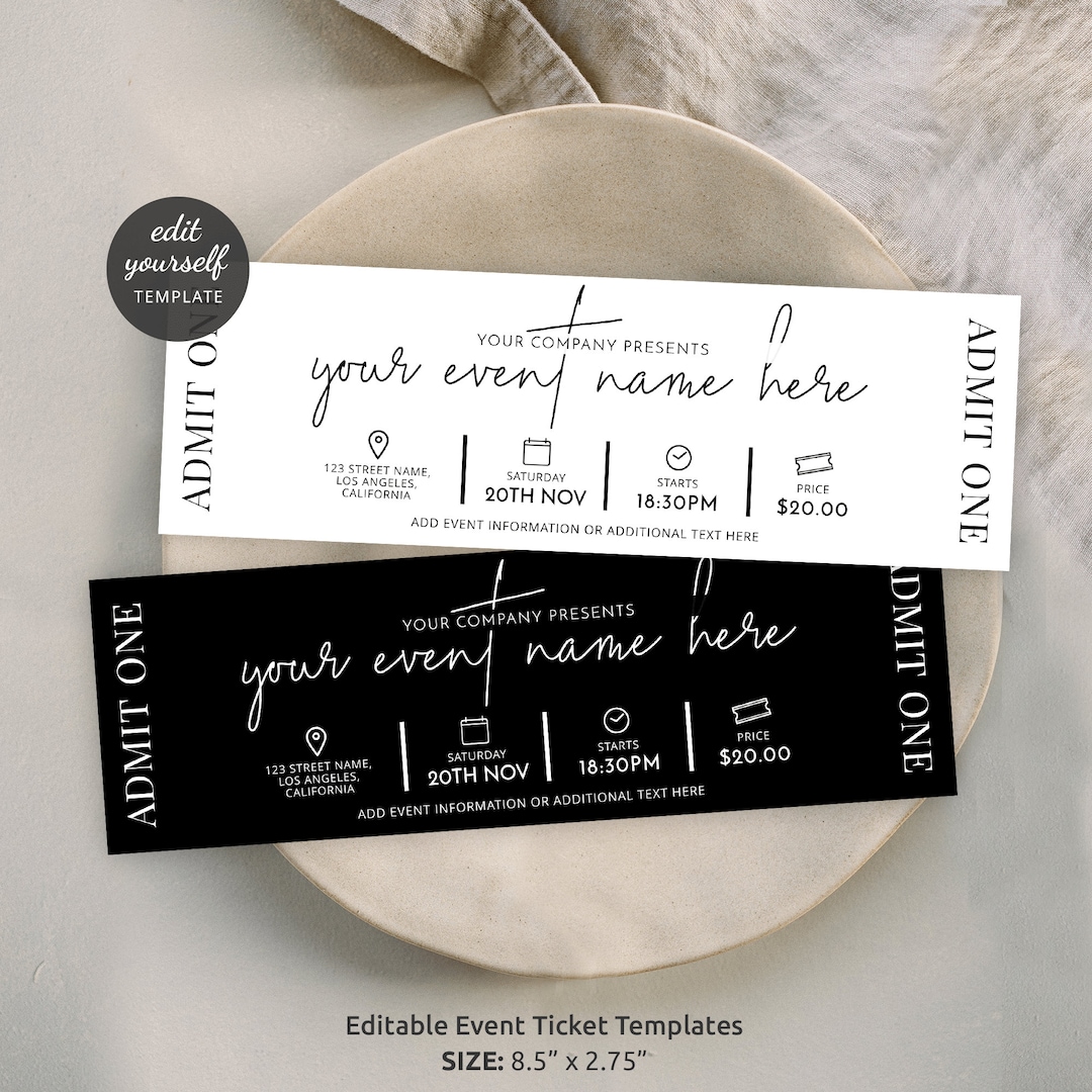 Minimalist Event Ticket Template, Editable Business Party Entry Pass ...