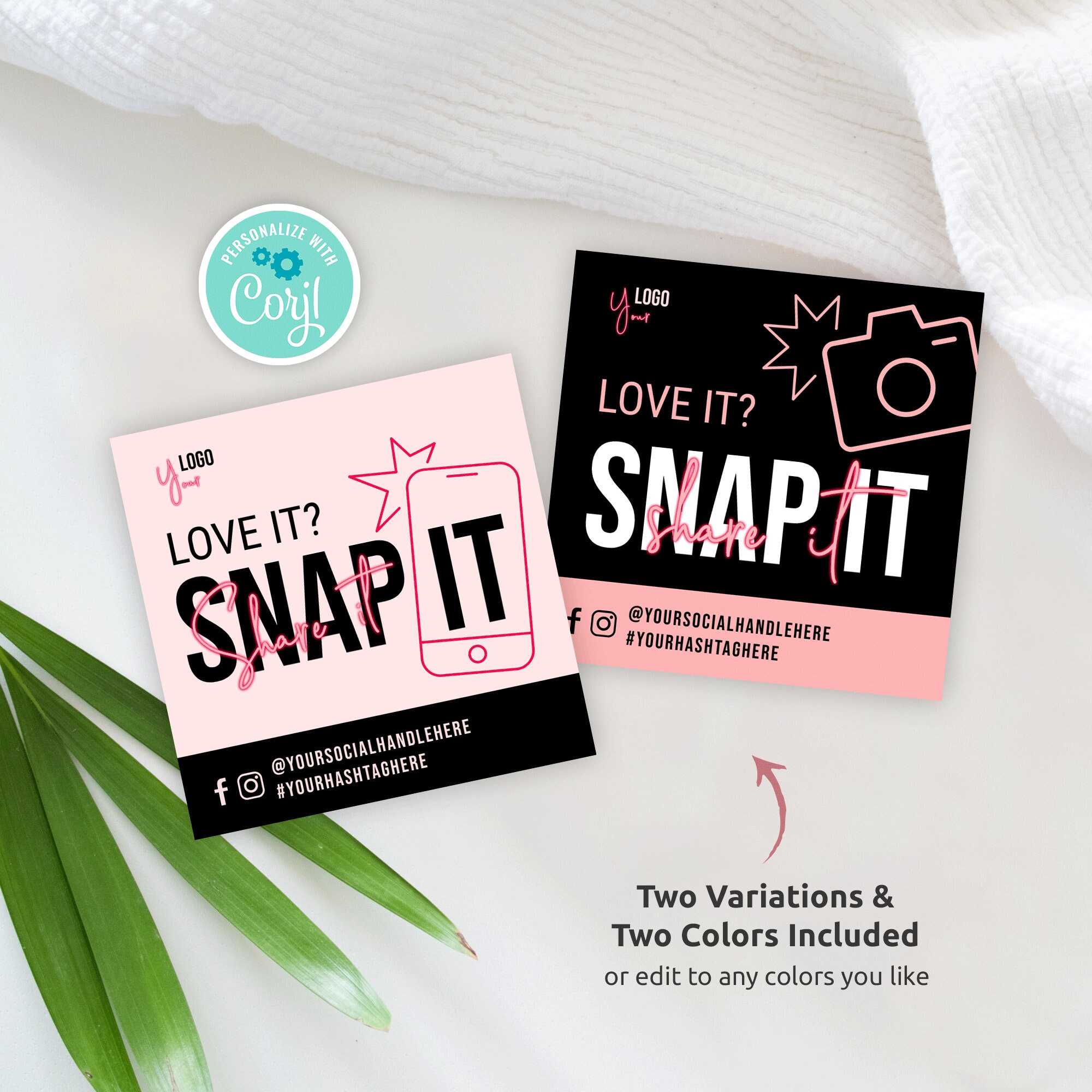 Snap and Share Card Template, Pink Neon Tag Us on Social Media Insert ...