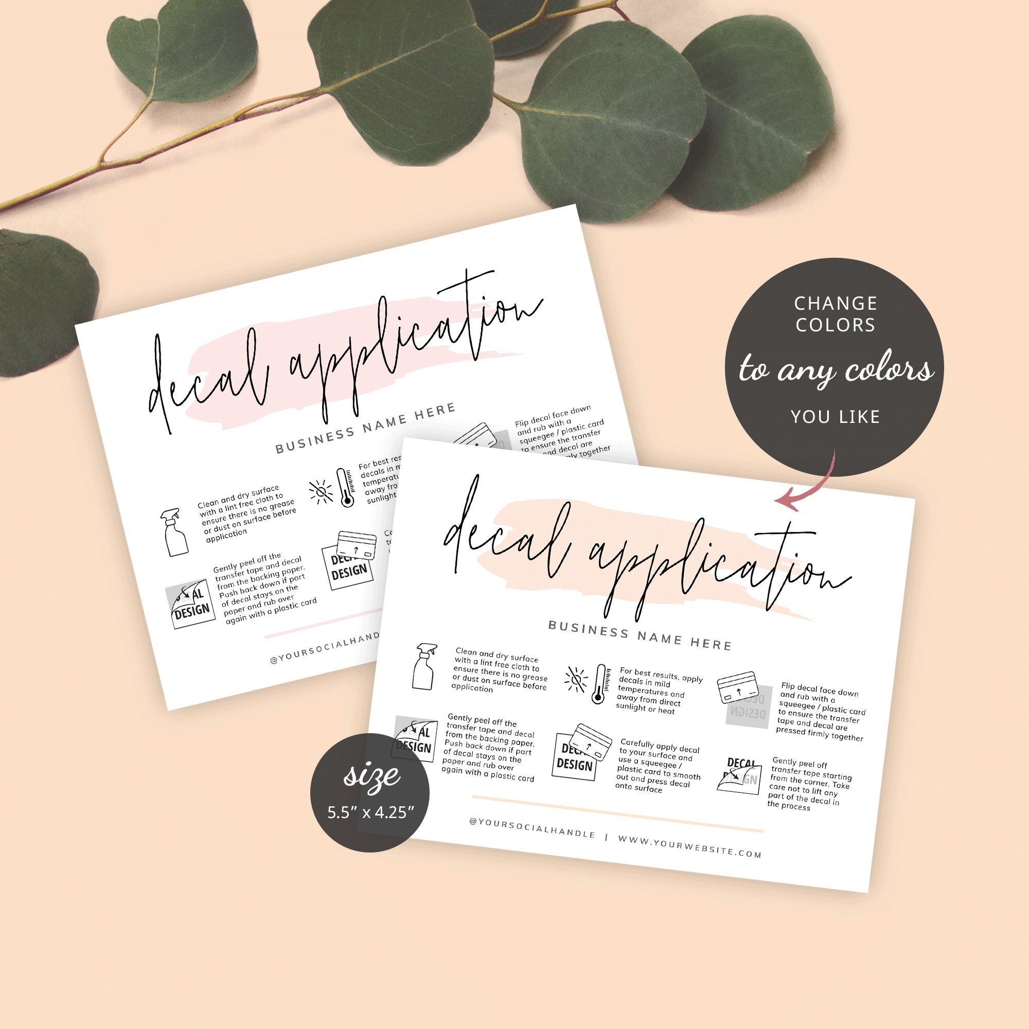 Decal Application Guide Template Editable Vinyl Stickers Care | Etsy