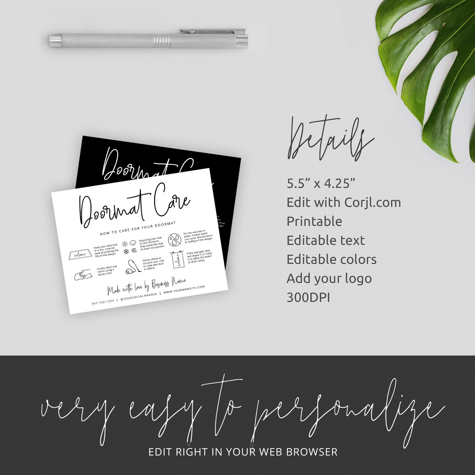 Doormat Care Guide Template Printable Floor Mat Care Card | Etsy