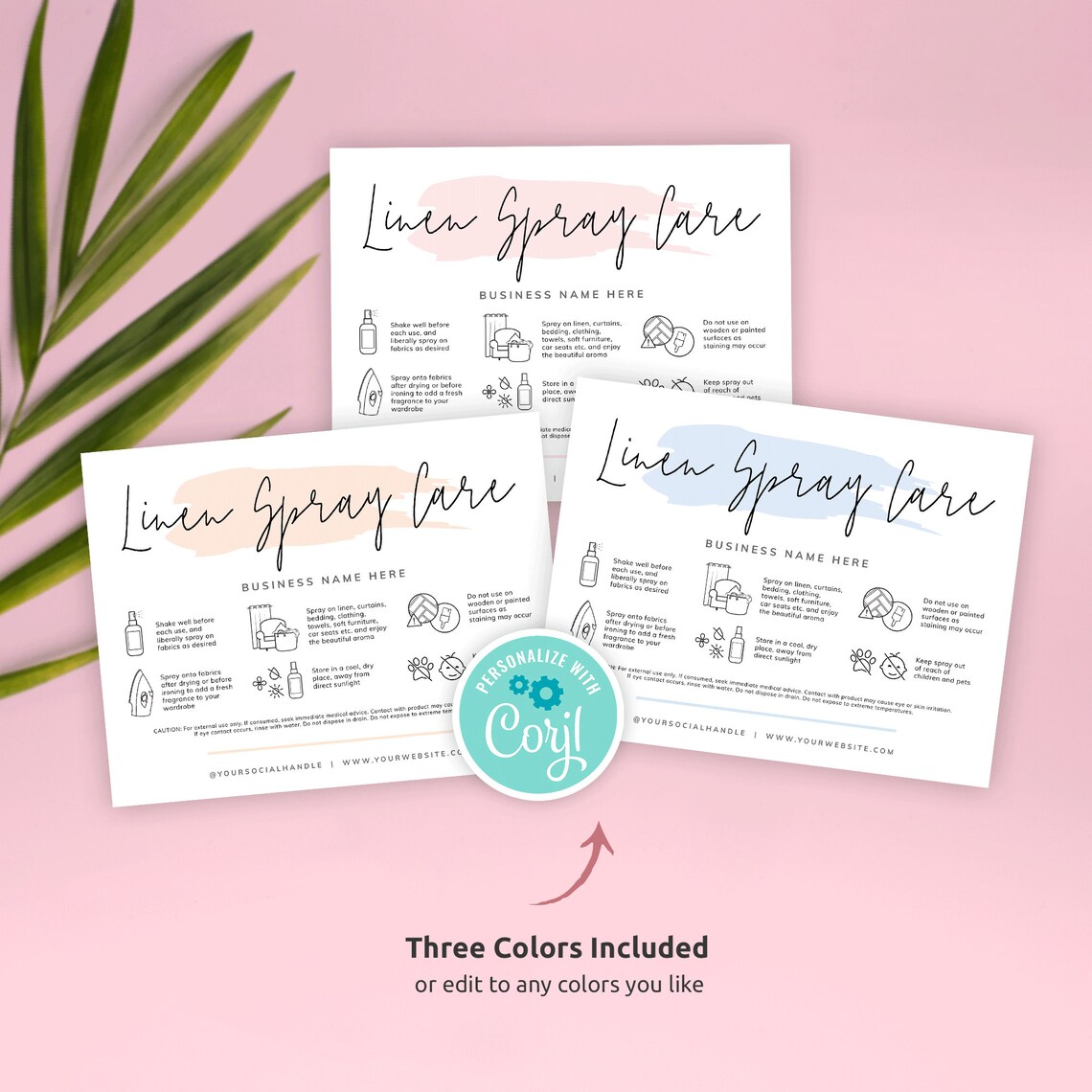 Linen Spray Care Card Template, Editable Fabric Mist Care Cards ...