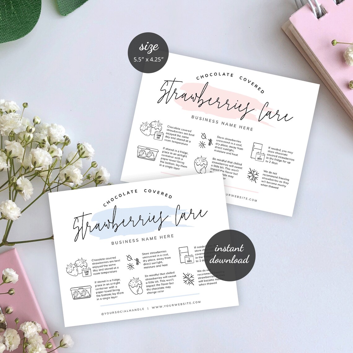 Chocolate Strawberries Care Card Editable Choc Covered - Etsy