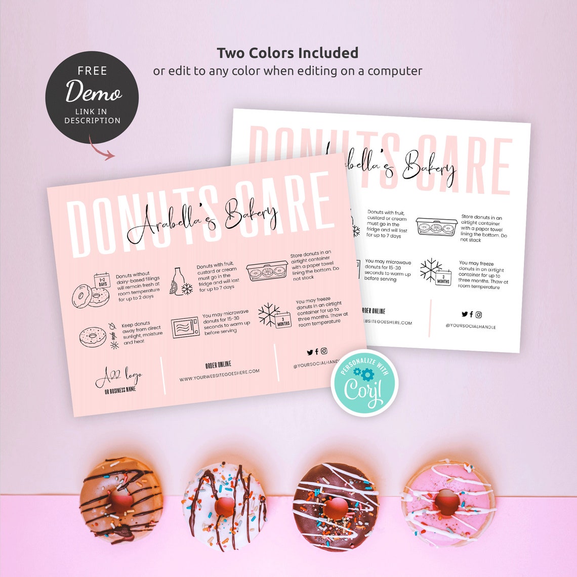Printable Donuts Care Cards, Editable Donut Care Guide Template ...
