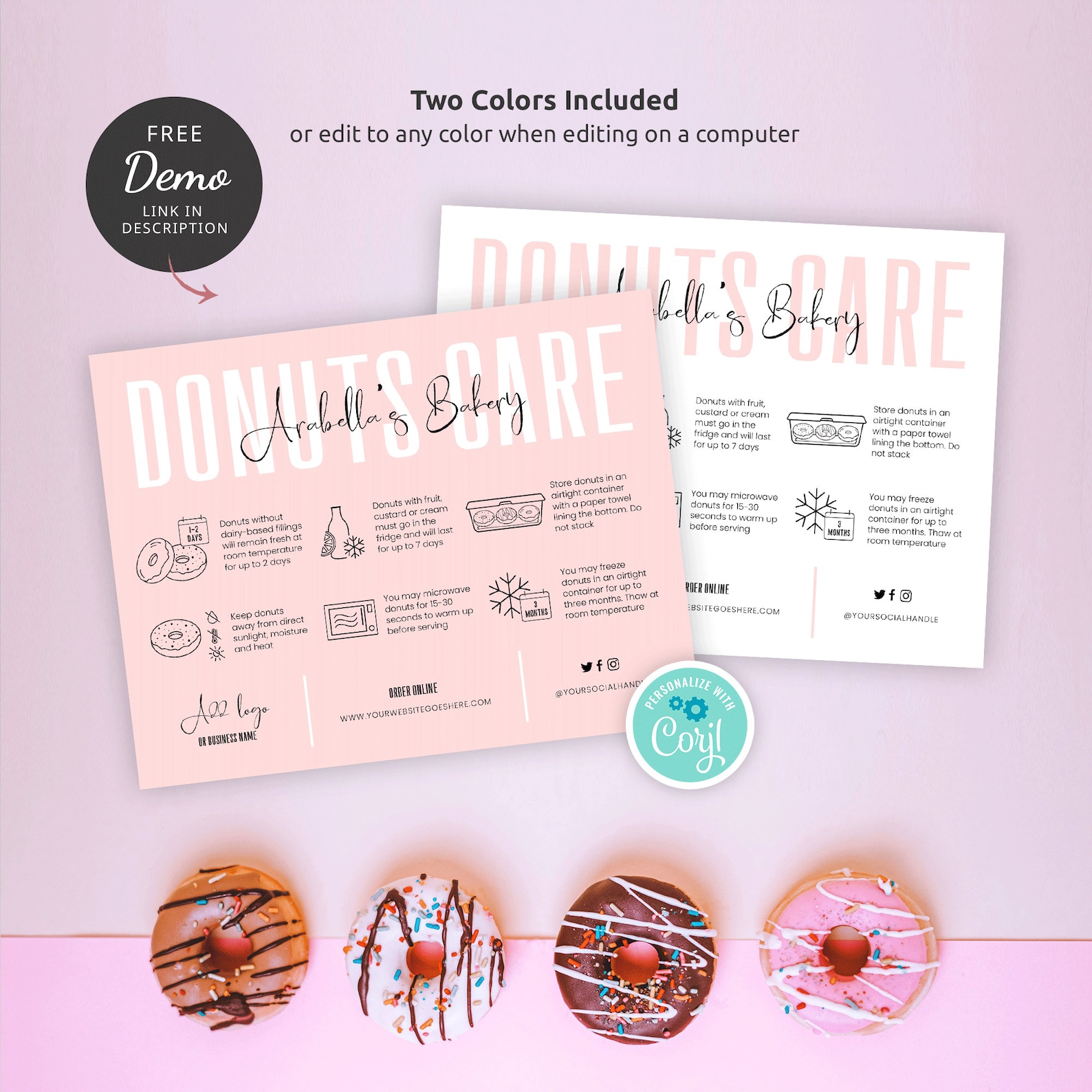Printable Donuts Care Cards, Editable Donut Care Guide Template ...