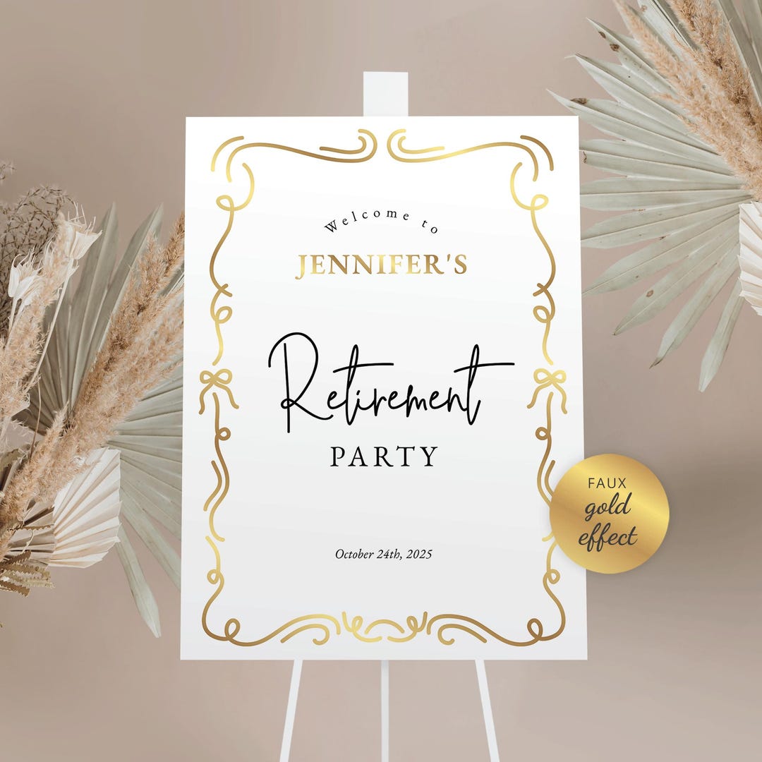 Retirement Party Sign Template, Navy & Faux Gold, Staff Farewell Dinner ...