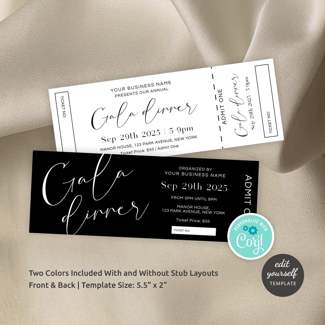 Minimal Gala Dinner Ticket Template, Editable Business Event Entry ...