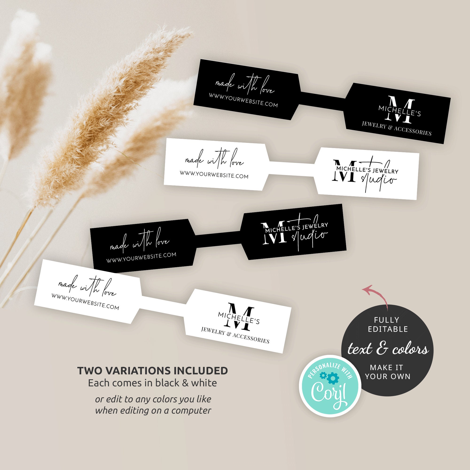 Customizable Jewelry Tag Template, Minimalist Barbell Label, Bracelet ...