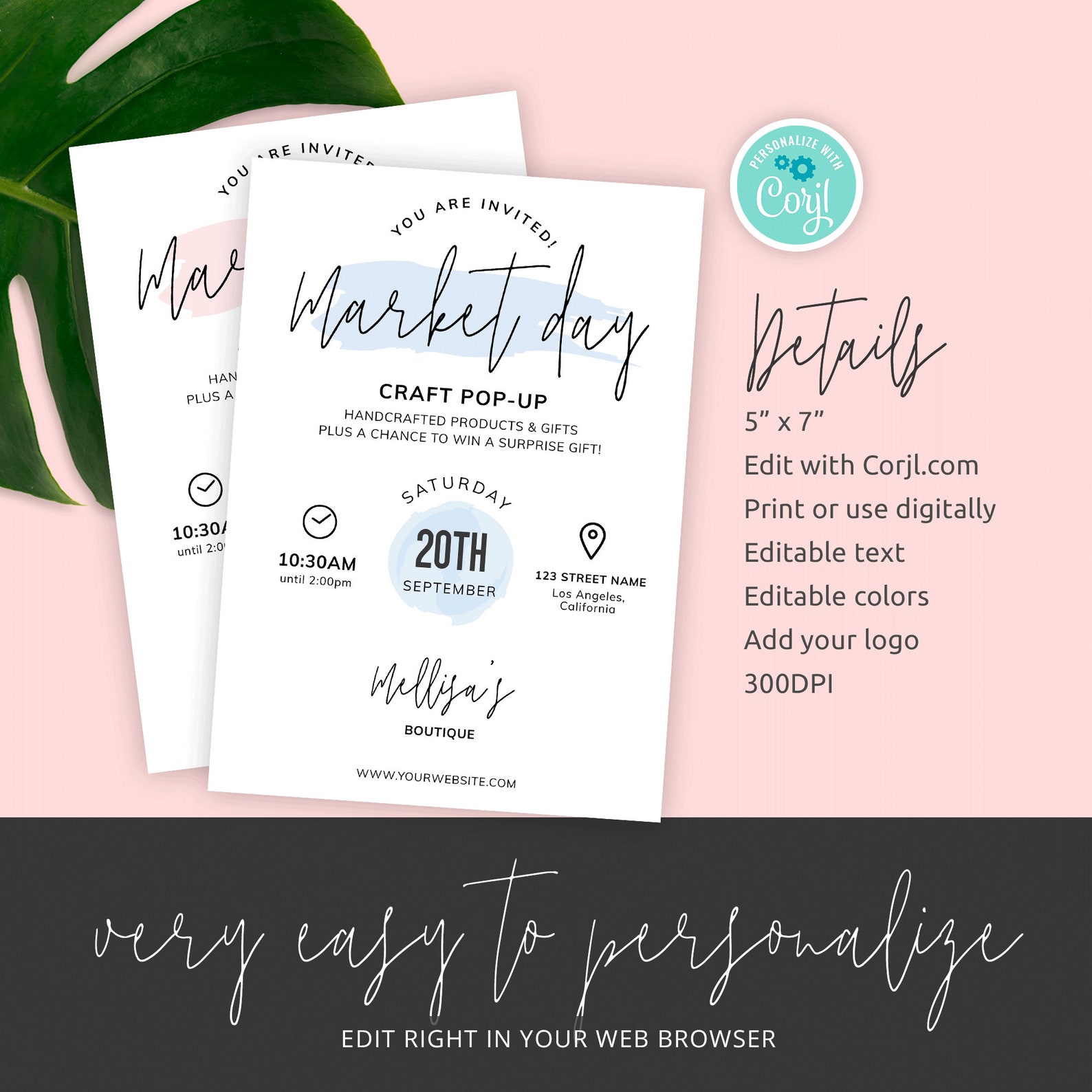 DIY Market Day Flyer Template, Pop up Shop Leaflet, Feminine Business ...