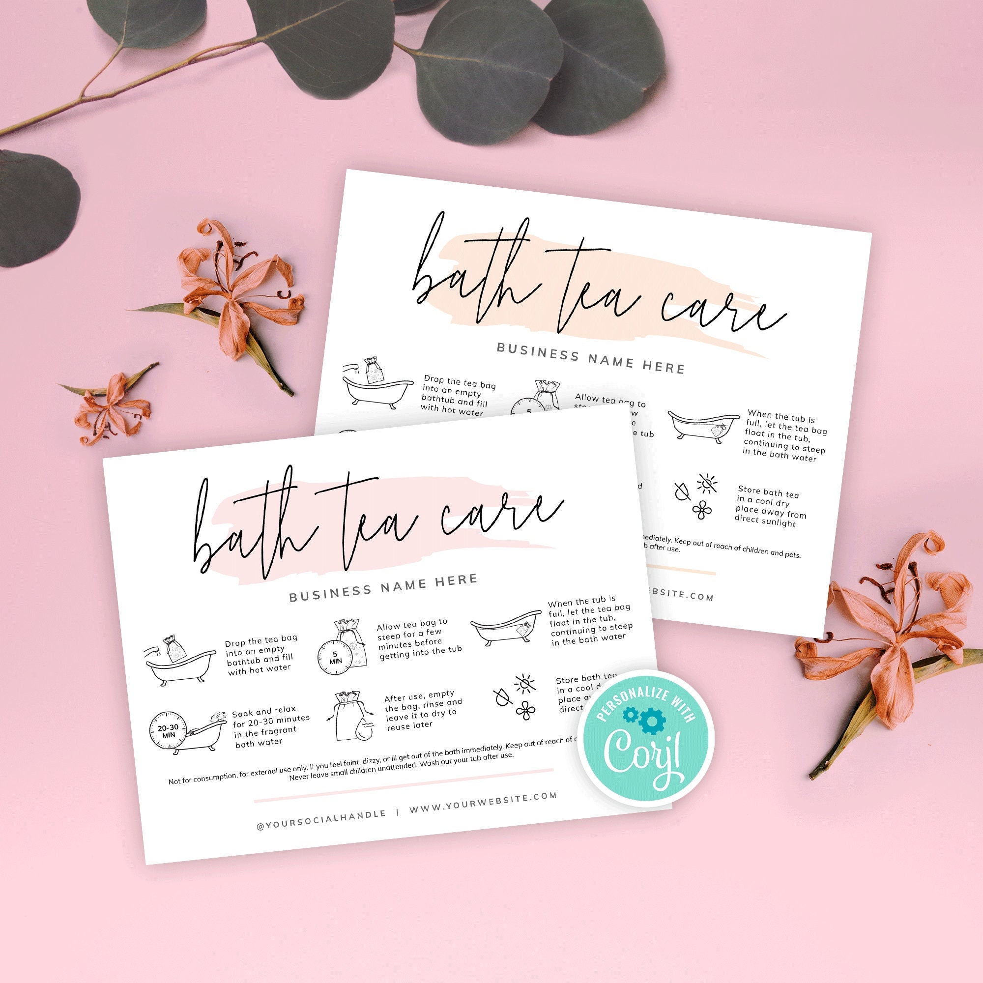 Bath Tea Care Card Template, Custom Tub Tea Care Guide, Feminine Herbal ...
