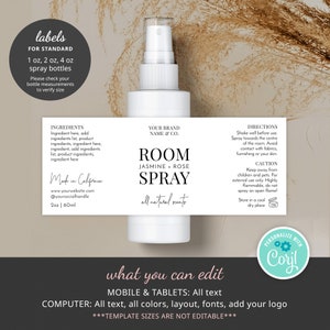 Room Spray Label Template, Minimalist Air Freshener Bottle Packaging ...