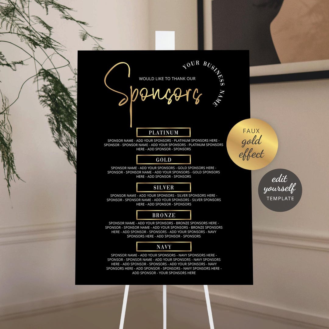 Event Sponsors Sign Template, Fundraiser Gala Donors List Sign Board ...