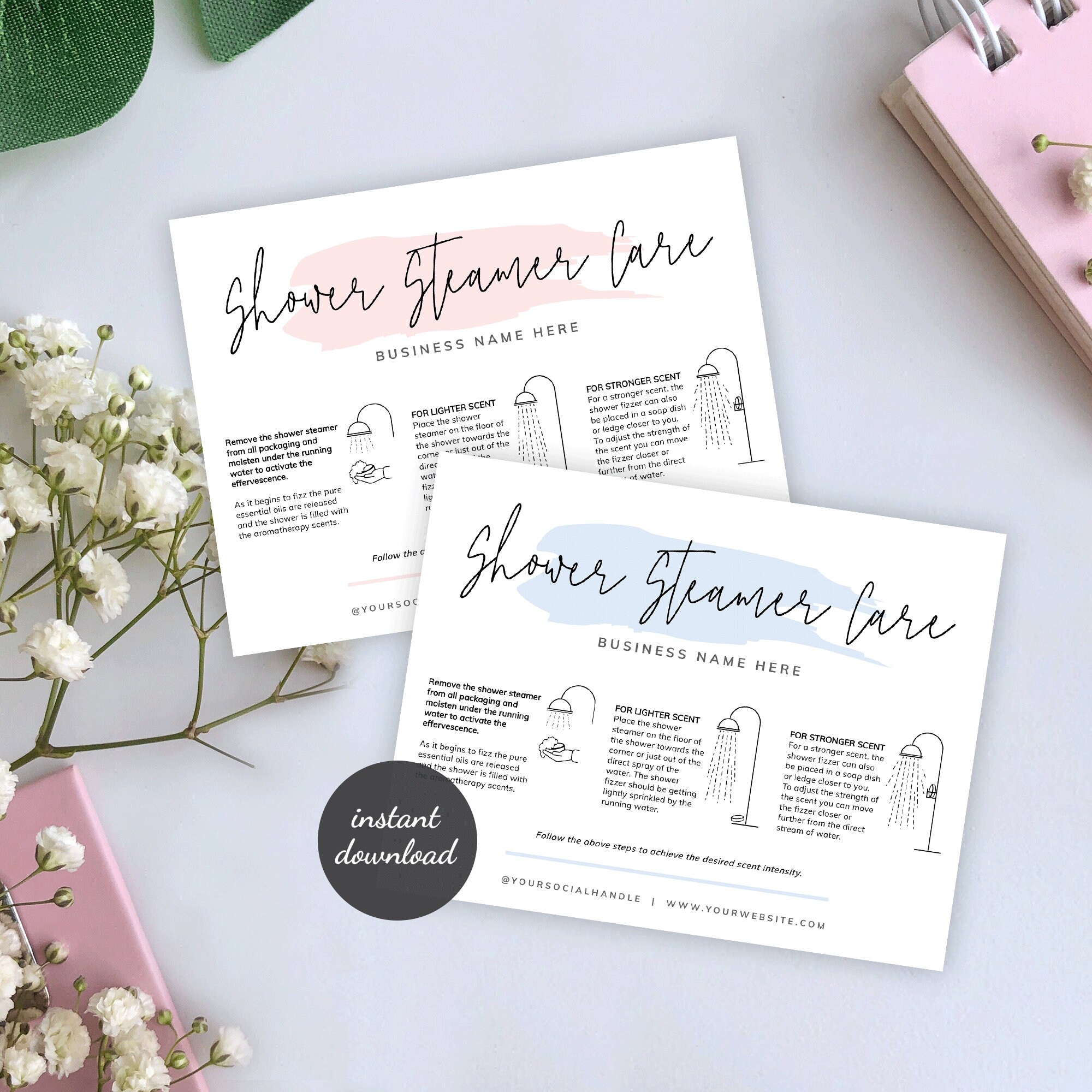 Shower Steamer Care Card Template Customizable Shower Fizzer - Etsy