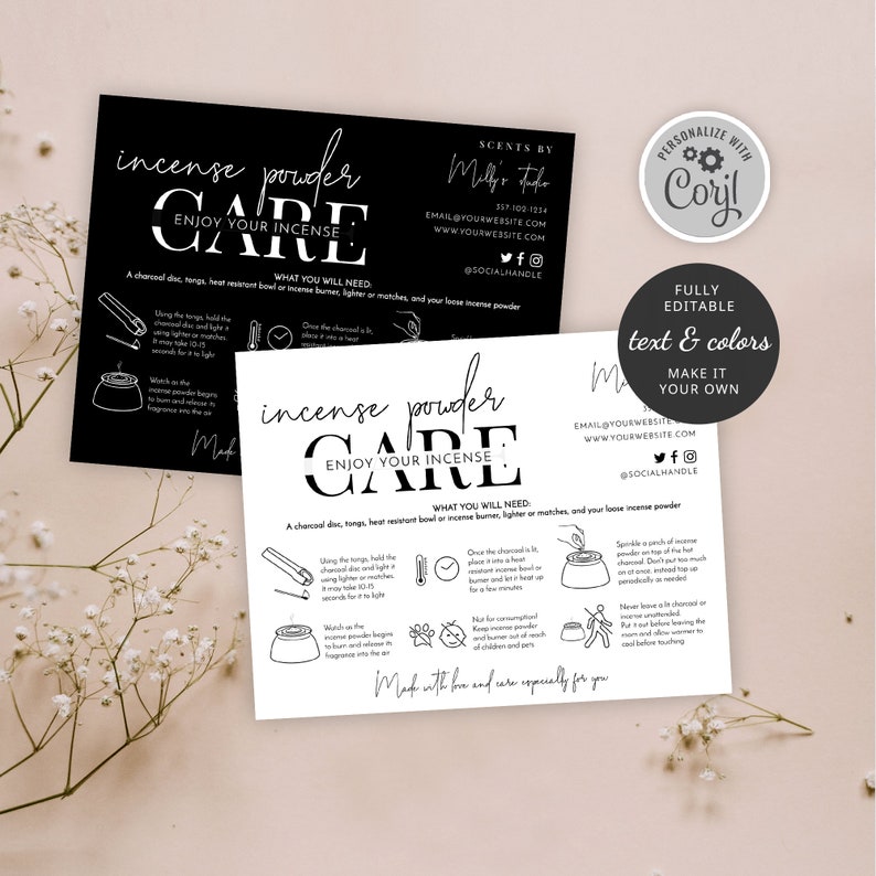 Incense Powder Care Guide Template, How to Use Loose Incense Care Card ...