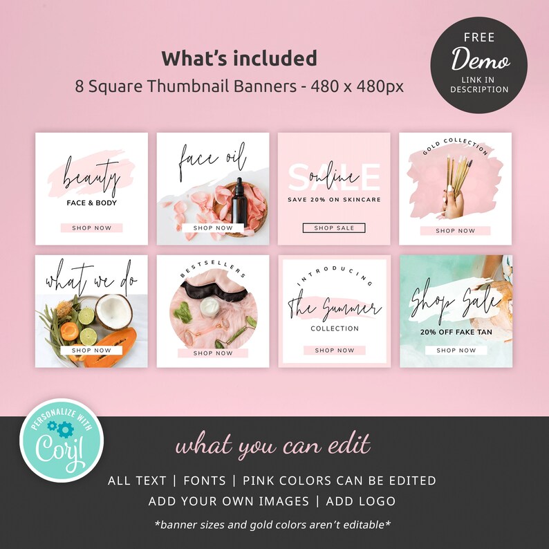 Editable Website Banners Feminine Web Banner Branding Kit - Etsy