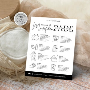 Reusable Makeup Pads Care Card Template, Custom Microfibre Face Pad ...