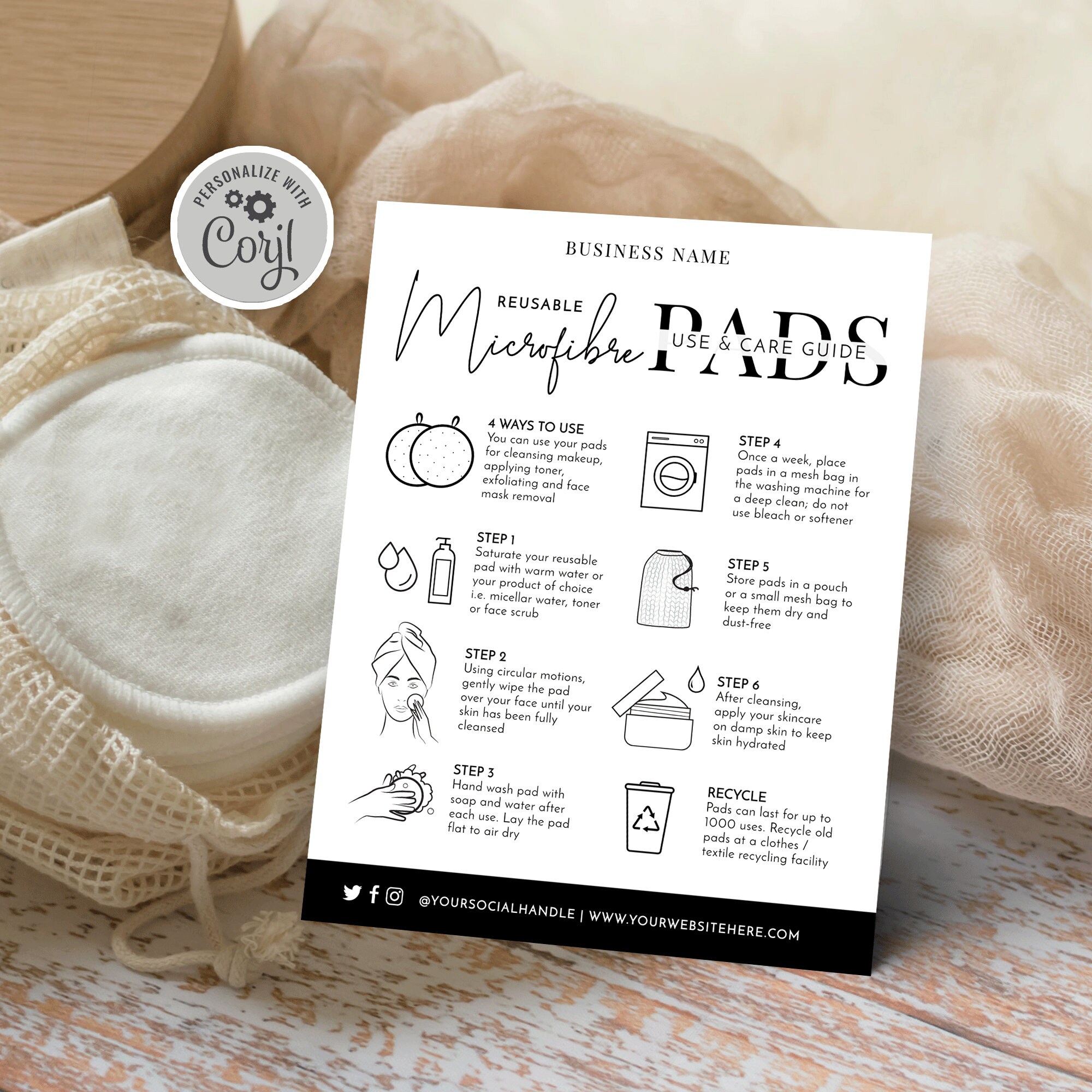 Reusable Makeup Pads Care Card Template Custom Microfibre - Etsy