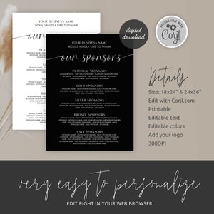 Business Sponsors Sign Template, Minimalist Gala Signage, Printable ...