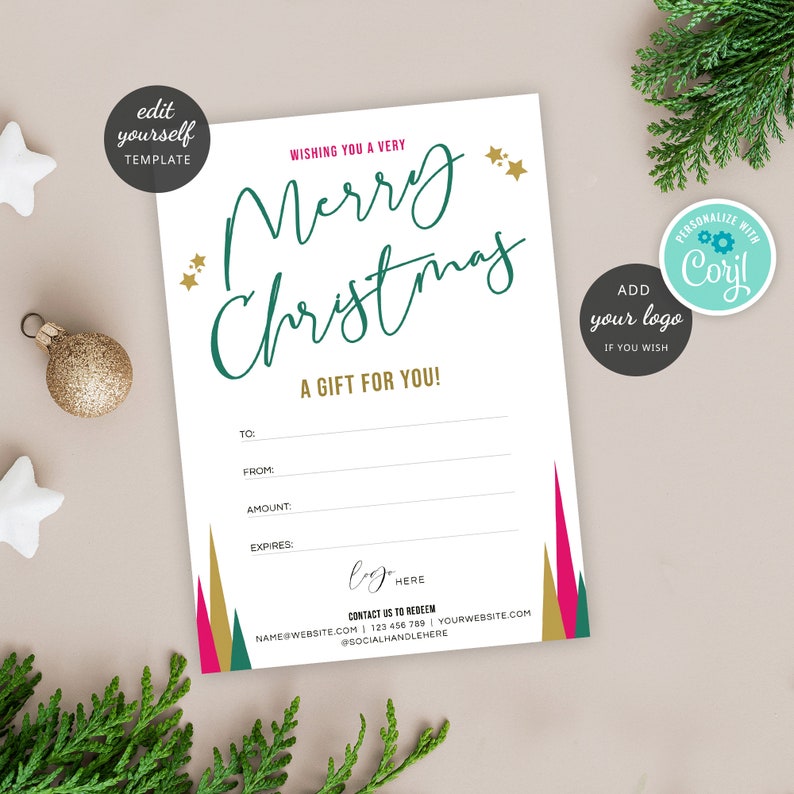 Christmas Gift Voucher Template DIY Holiday Gift Certificate - Etsy