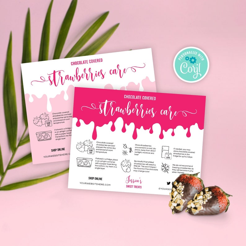 Dipped Strawberries Care Card Template Editable Chocolate - Etsy
