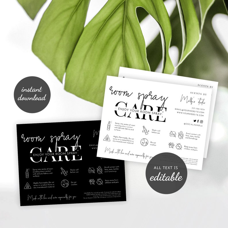 Room Spray Care Card Template Editable Room Mist Care Guide | Etsy