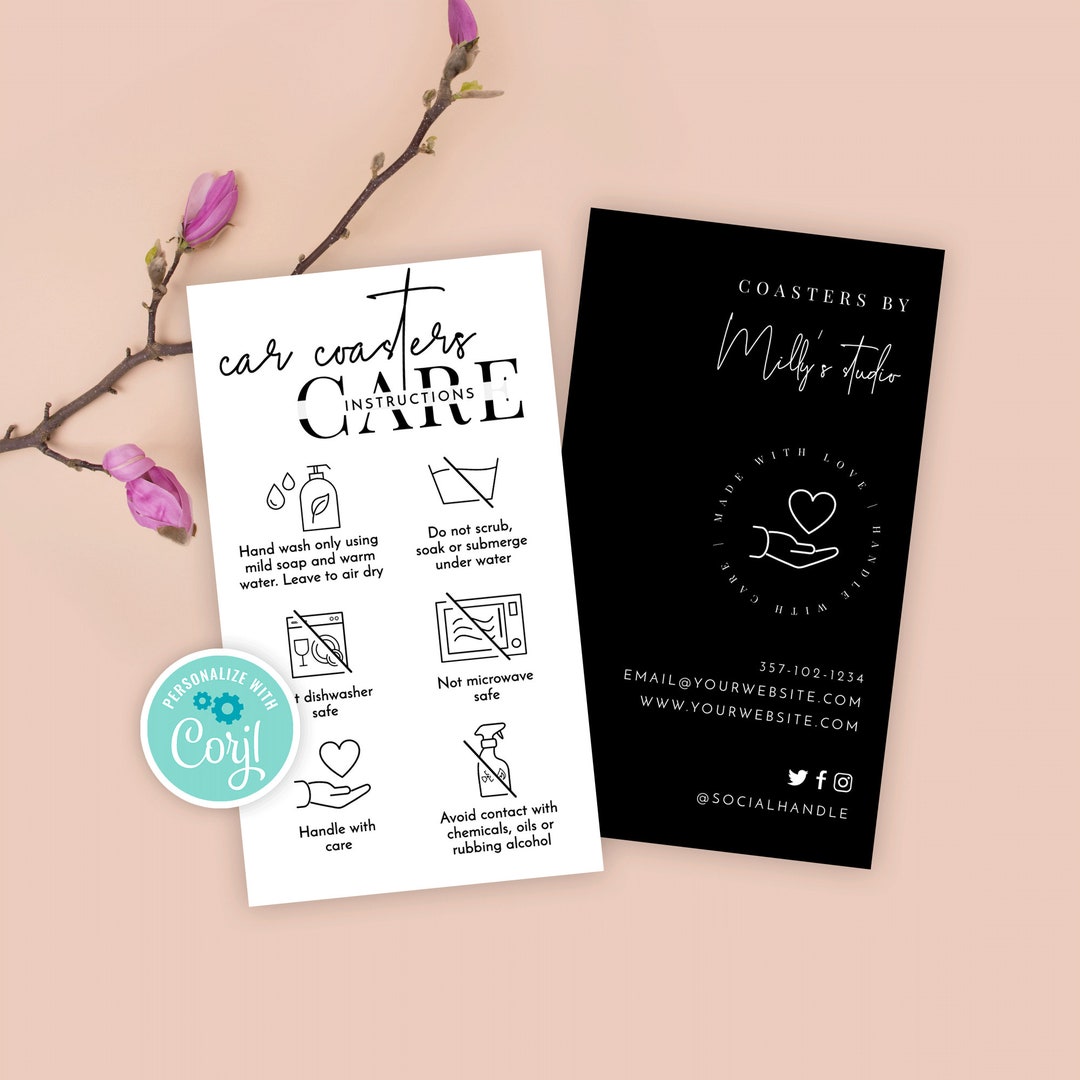 Car Coasters Care Card Template, Customizable Drink Holder Care Guide ...
