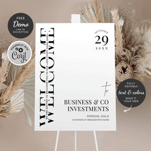 Business Event Welcome Sign Template, Minimalist Black & White ...
