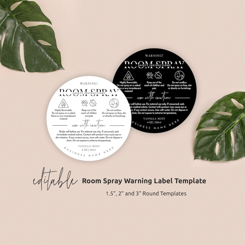 Room Spray Warning Label Template, Printable Spray Safety Sticker, 1.5 ...