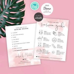 Sunscreen Application Guide Template, SPF Face Cream Editable Care Card ...