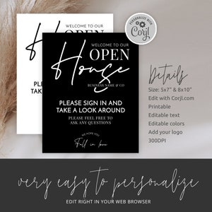 Open House Welcome Sign Template, DIY Table Top Signage 5x7" 8x10 ...