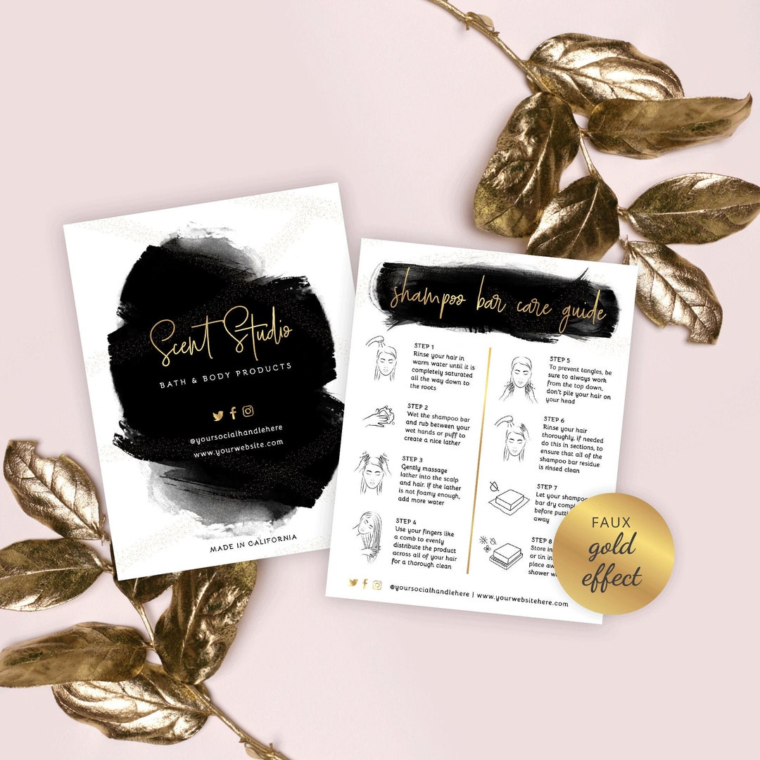 Shampoo Bar Care Guide Template, Editable Shampoo Bar Care Card, Black ...