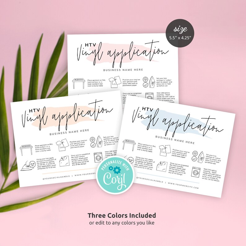 HTV Vinyl Application Guide Template Editable Vinyl Care - Etsy