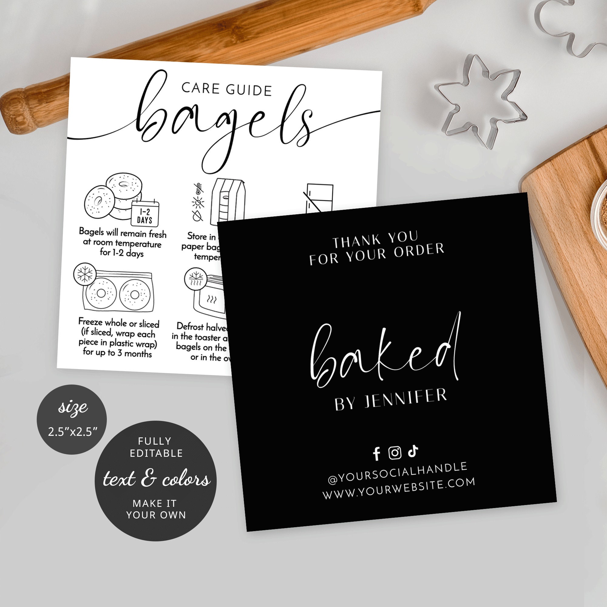 Minimal Bagel Care Card Template, Custom Bread Roll Storage ...
