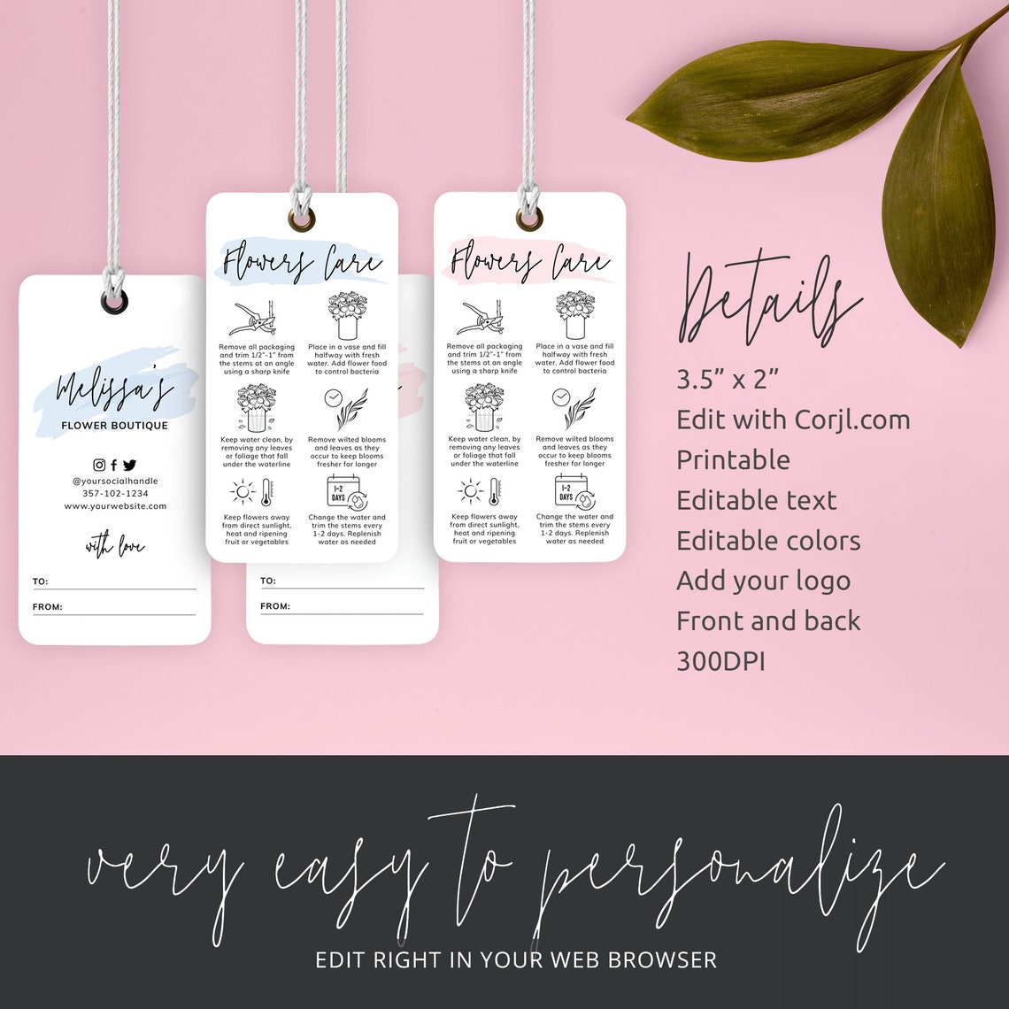 Florist Hang Tag Template Printable Flowers Care Instructions - Etsy