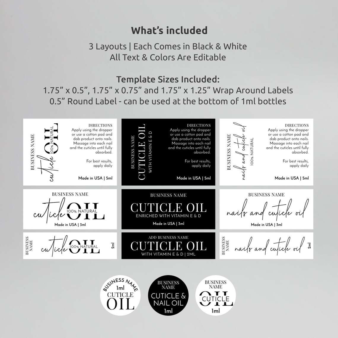 Mini Dropper Bottle Label Template, Editable Cuticle Oil Wraparound ...