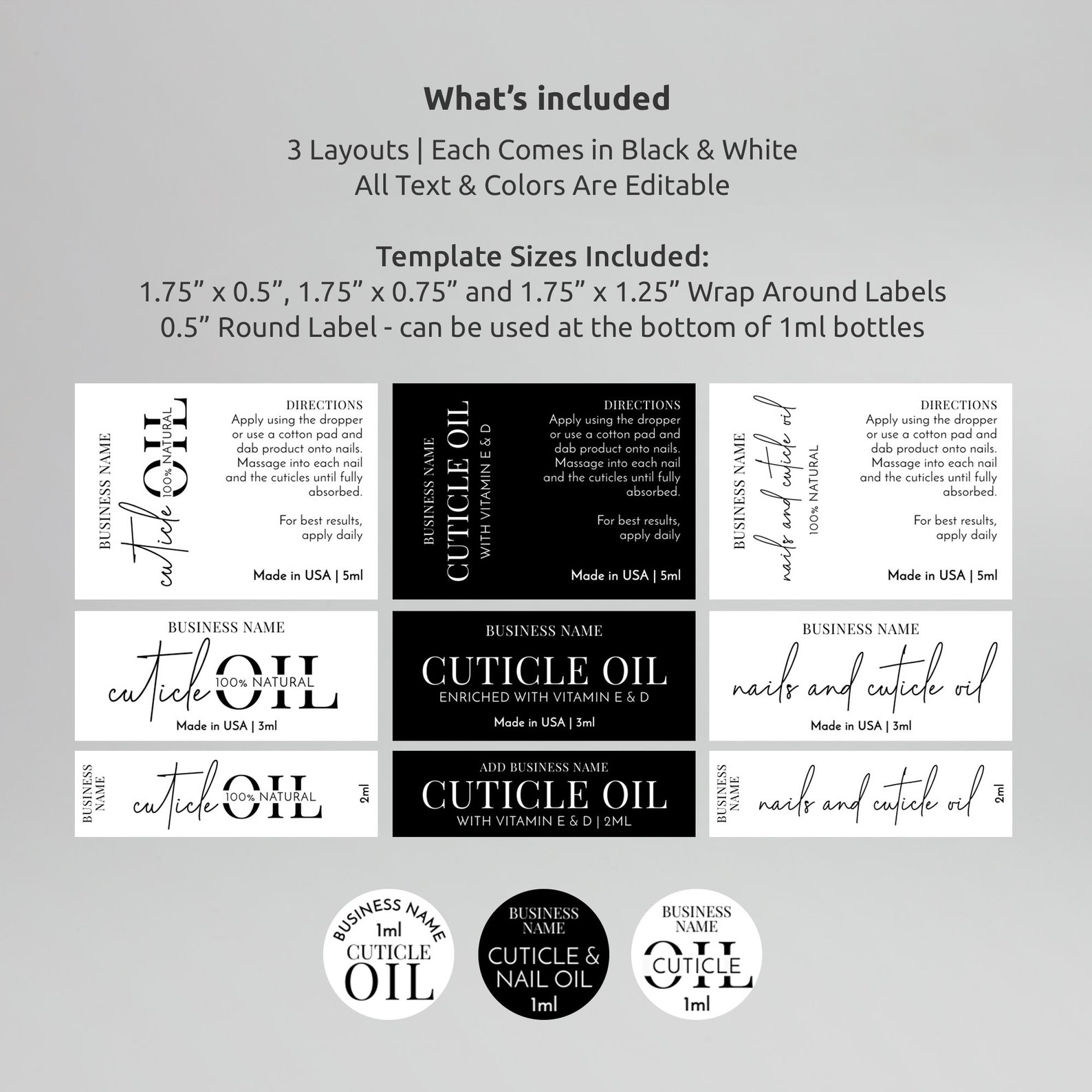 Mini Dropper Bottle Label Template, Editable Cuticle Oil Wraparound ...