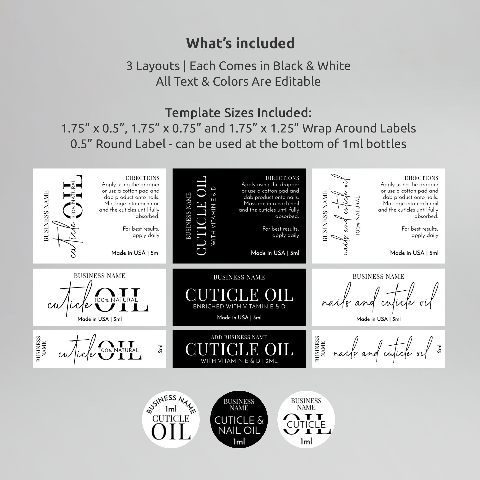 Mini Dropper Bottle Label Template, Editable Cuticle Oil Wraparound ...
