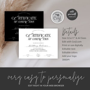 Elegant Certificate of Completion Template, Editable Beauty Course ...