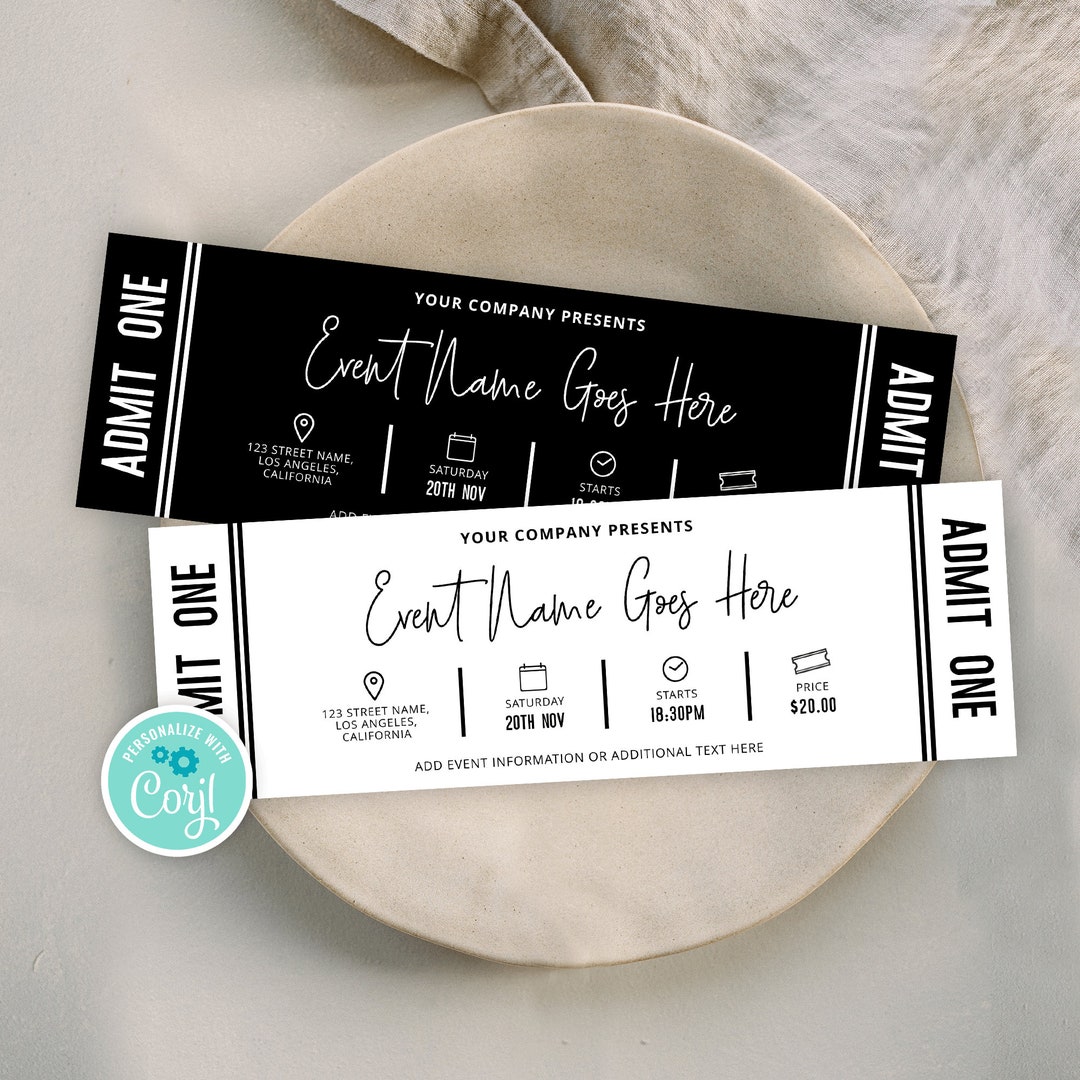 DIY Event Ticket Template, Minimalist Black & White, Company Event ...