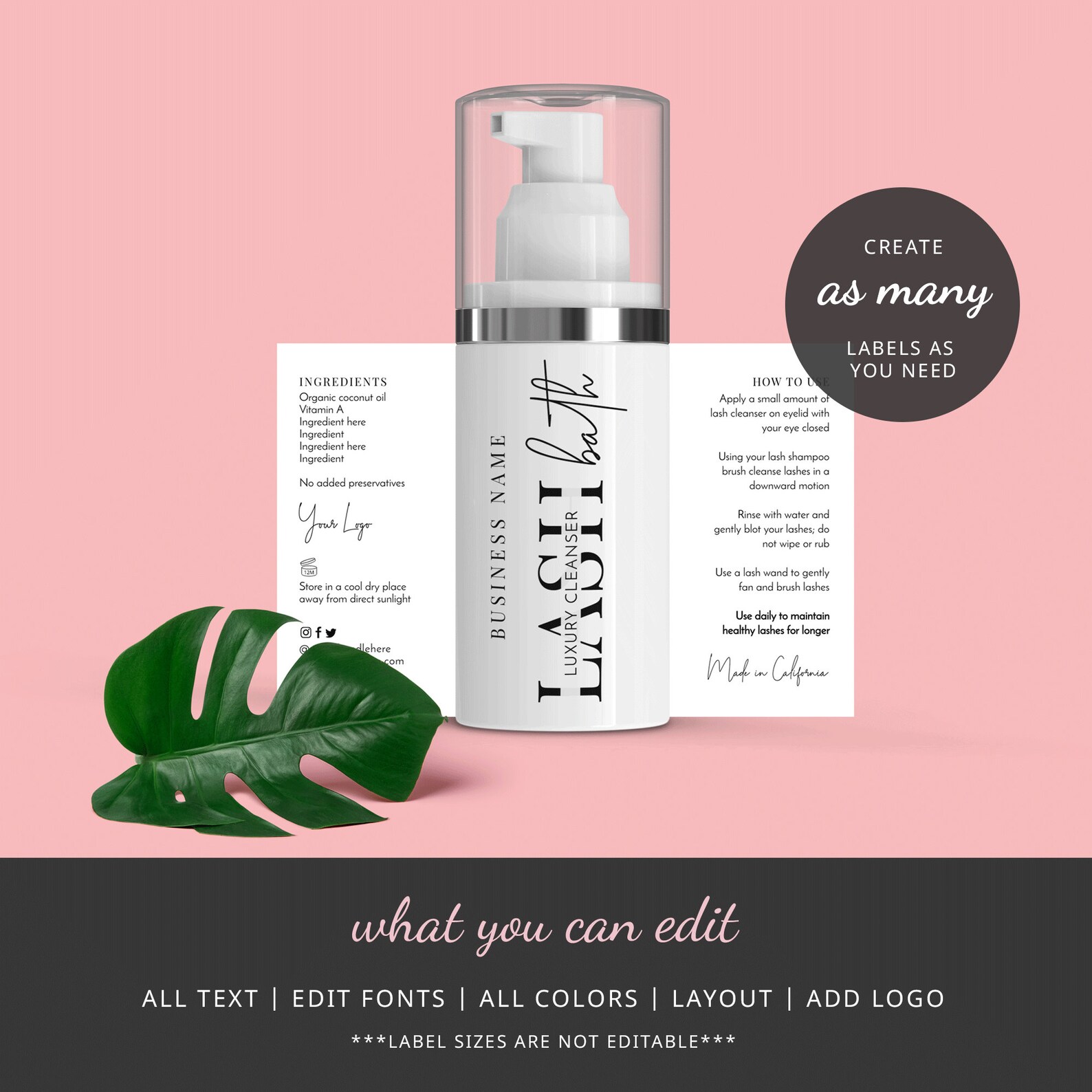 Lash Bath Label Template, Custom Eyelash Foam Cleanser Wrapper Design ...