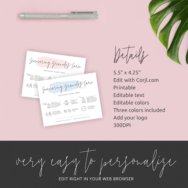 Simmering Granules Care Card Template Editable Sizzlers Care - Etsy