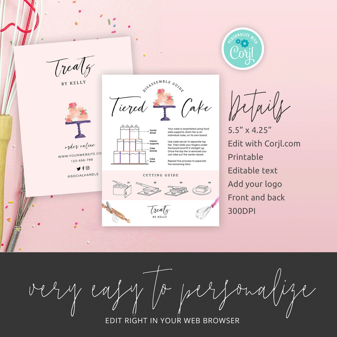 Printable Cake Serving Guide Template, Tiered Cake Disassemble ...