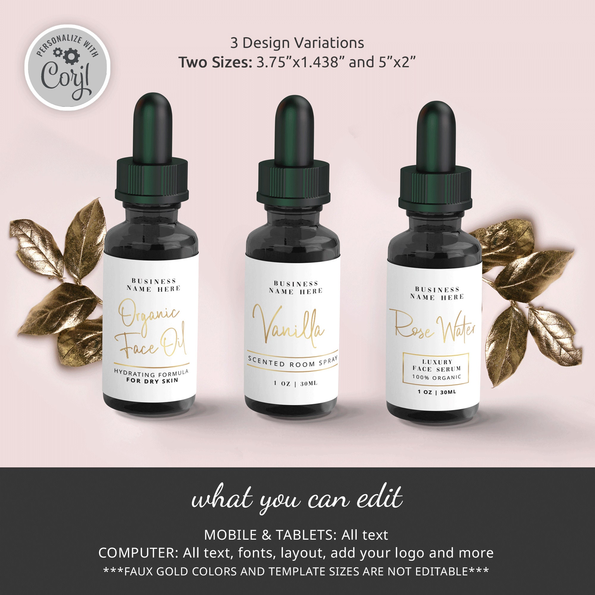 Faux Gold Bottle Labels Editable 1 Oz 2 Oz 4 Oz Bottle - Etsy