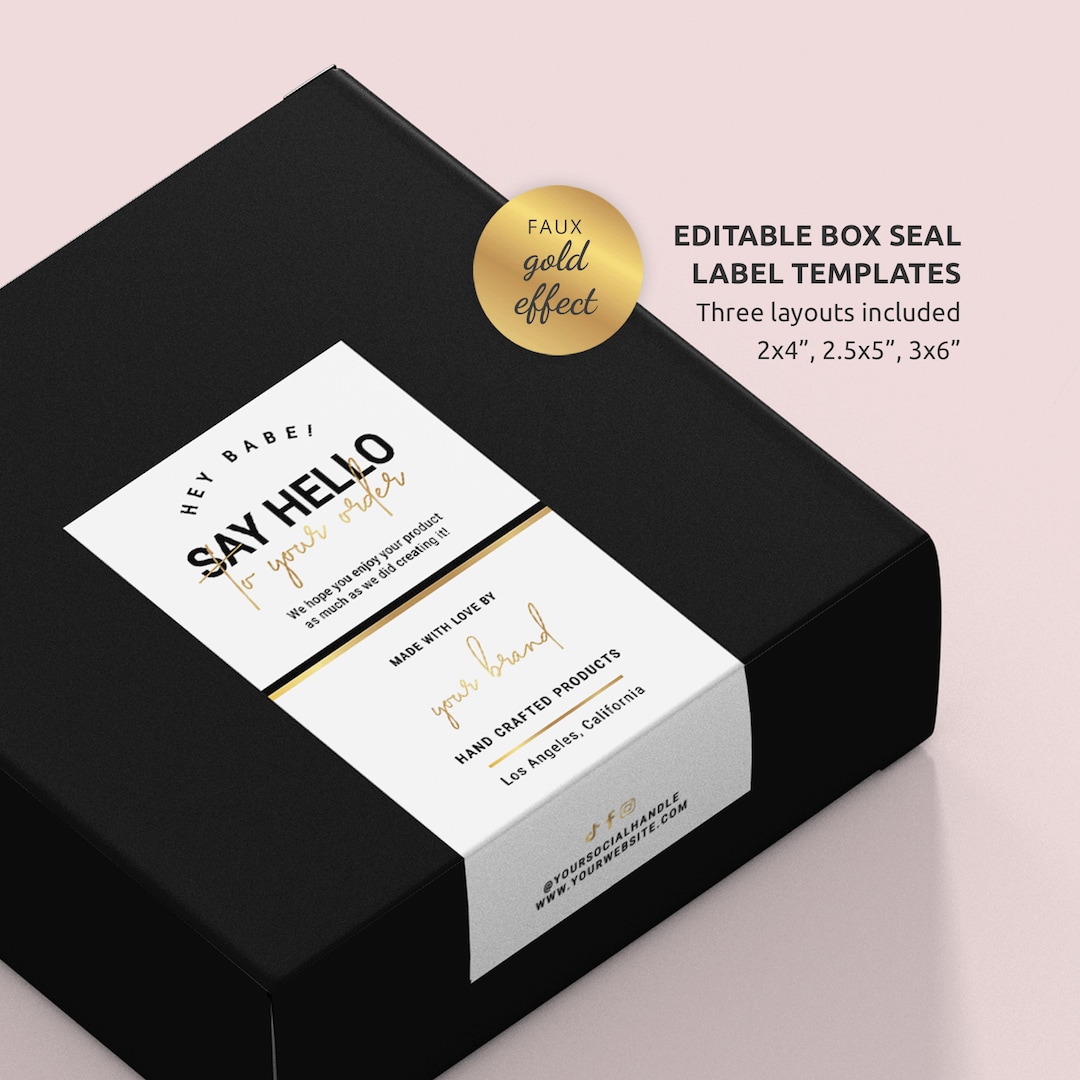 Product Box Label Template, Black & Gold, Box Seal Shipping Sticker ...