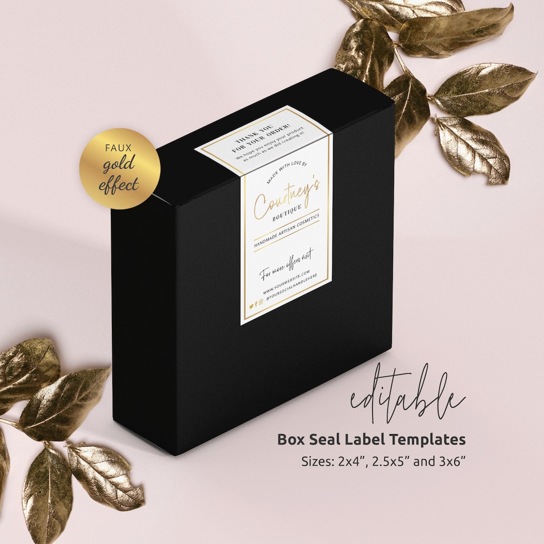 Faux Gold Box Seal Label Template, Editable Parcel Thank You Stickers ...